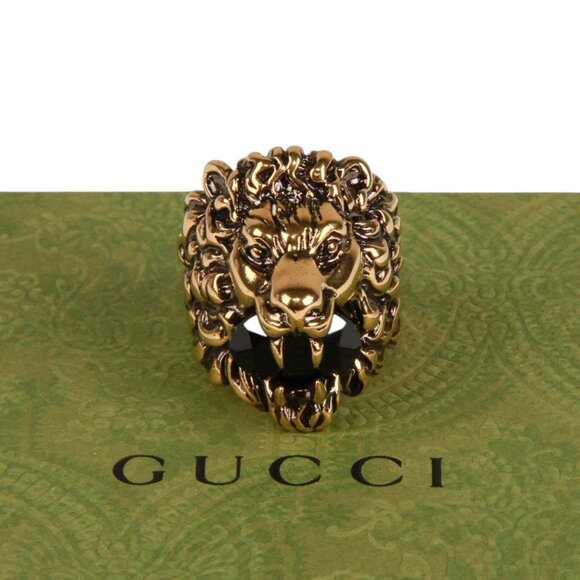 Gucci | Jewelry | Authentic Gucci Lion Head Motif Crystal Ring In Gold ...